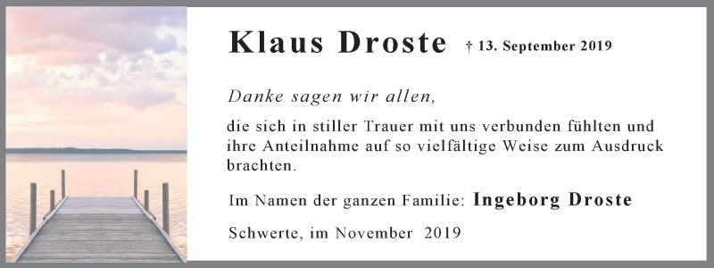 Traueranzeigen von Klaus Droste | sich-erinnern.de