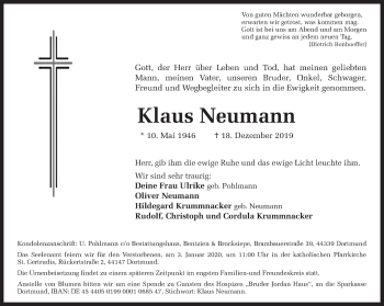 Traueranzeigen von Klaus Neumann | sich-erinnern.de