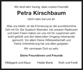 Traueranzeigen von Petra Kirschbaum | sich-erinnern.de