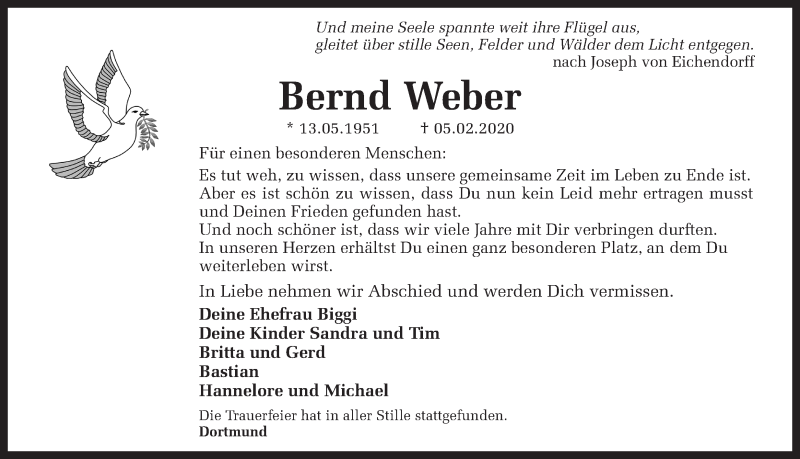 Traueranzeigen von Bernd Weber | sich-erinnern.de