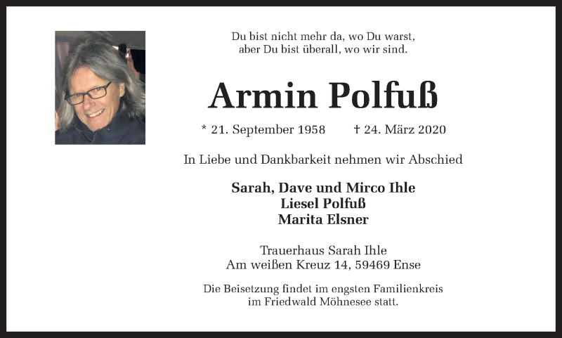 Traueranzeigen von Armin Polfuß | sich-erinnern.de