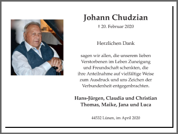 Traueranzeigen von Johann Chudzian | sich-erinnern.de