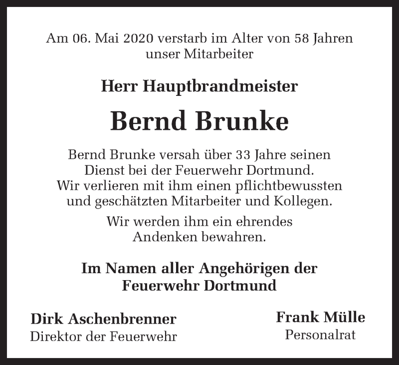 Traueranzeigen von Bernd Brunke | sich-erinnern.de