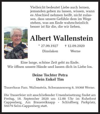 Traueranzeigen von Albert Wallenstein | sich-erinnern.de