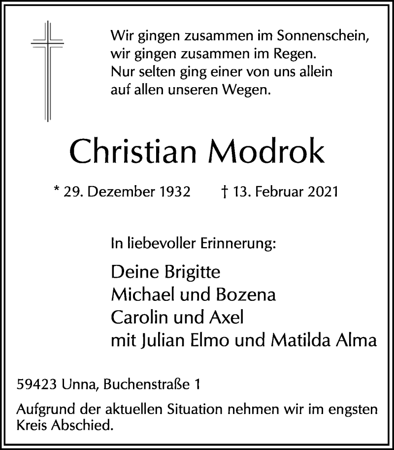 Traueranzeigen von Christian Modrok | sich-erinnern.de