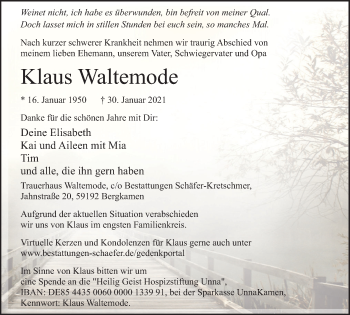 Traueranzeigen von Klaus Waltemode | sich-erinnern.de