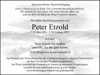 Traueranzeigen von Peter Etzold | sich-erinnern.de