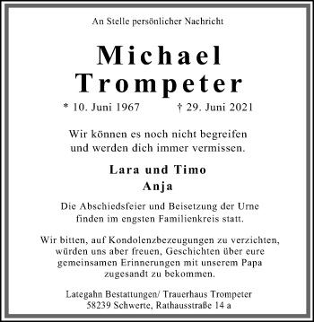Traueranzeigen von Michael Trompeter | sich-erinnern.de