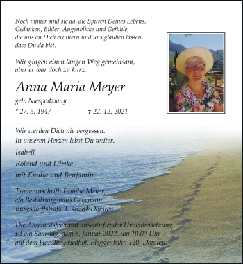 Traueranzeigen von Anna Maria Meyer | sich-erinnern.de