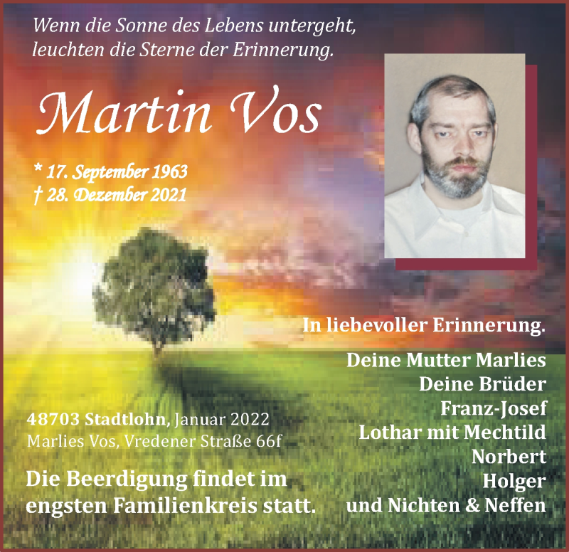 Traueranzeigen von Martin Vos | sich-erinnern.de