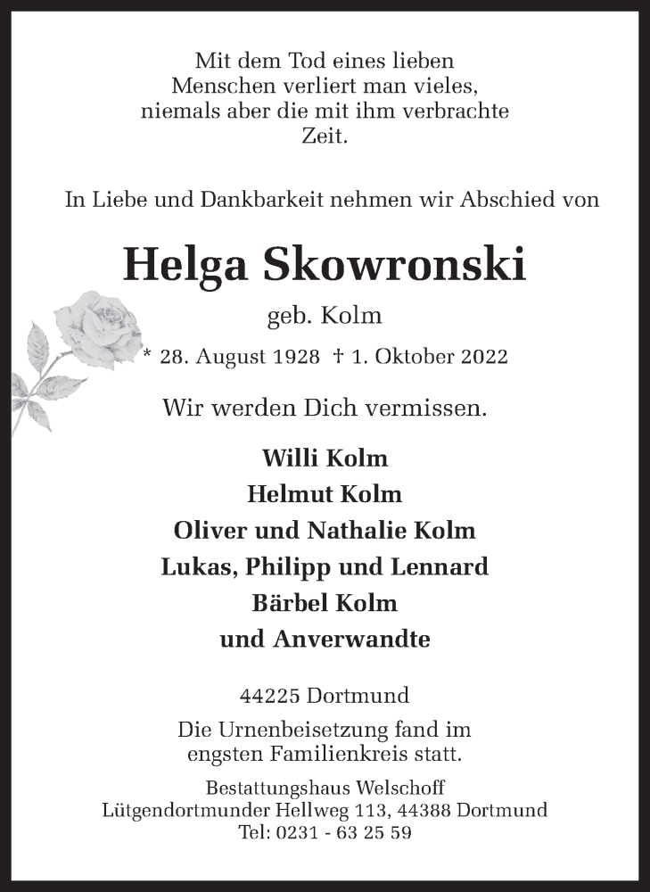 Traueranzeigen von Helga Skowronski | sich-erinnern.de Traueranzeigen von Helga Skowronski | sich-erinnern.de