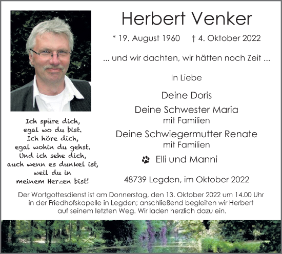Traueranzeigen von Herbert Venker | sich-erinnern.de