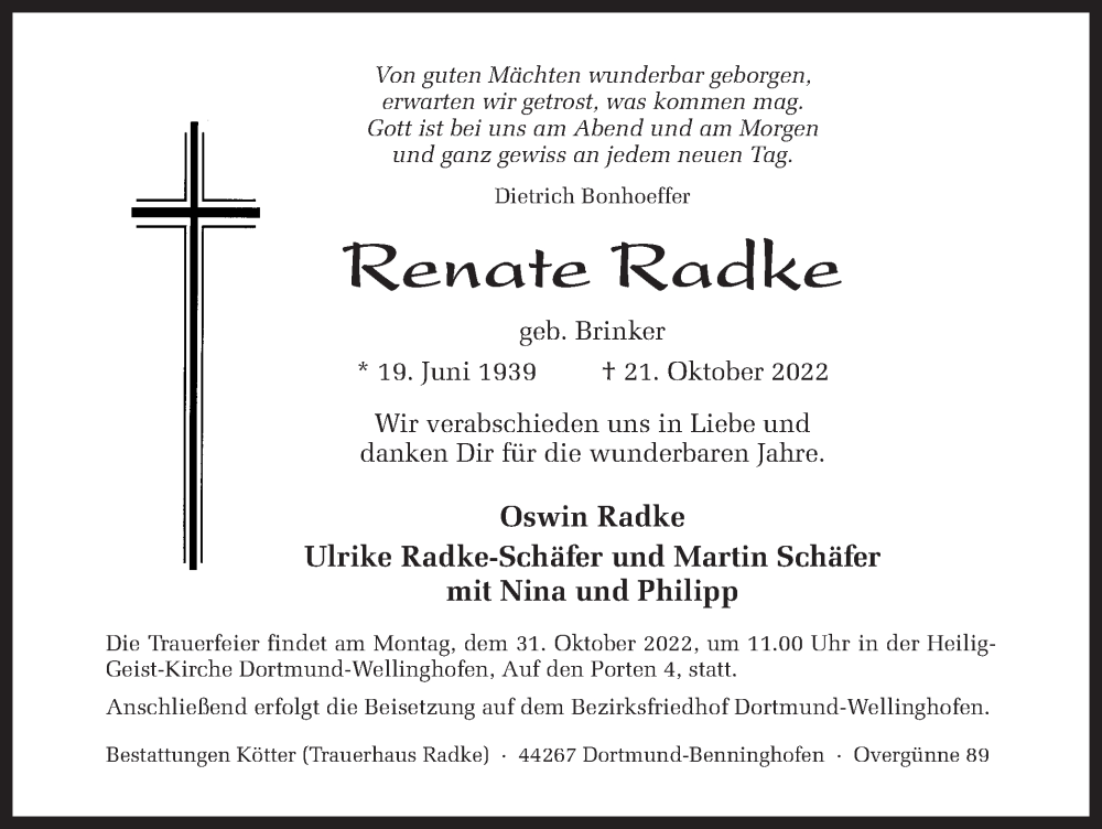 Traueranzeigen von Renate Radke | sich-erinnern.de
