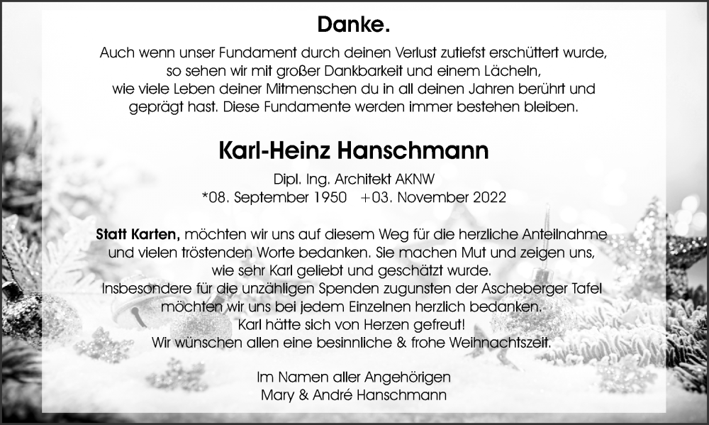 Traueranzeigen von Karl-Heinz Hanschmann | sich-erinnern.de
