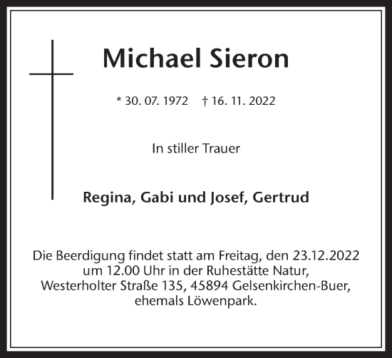 Traueranzeigen von Michael Sieron | sich-erinnern.de