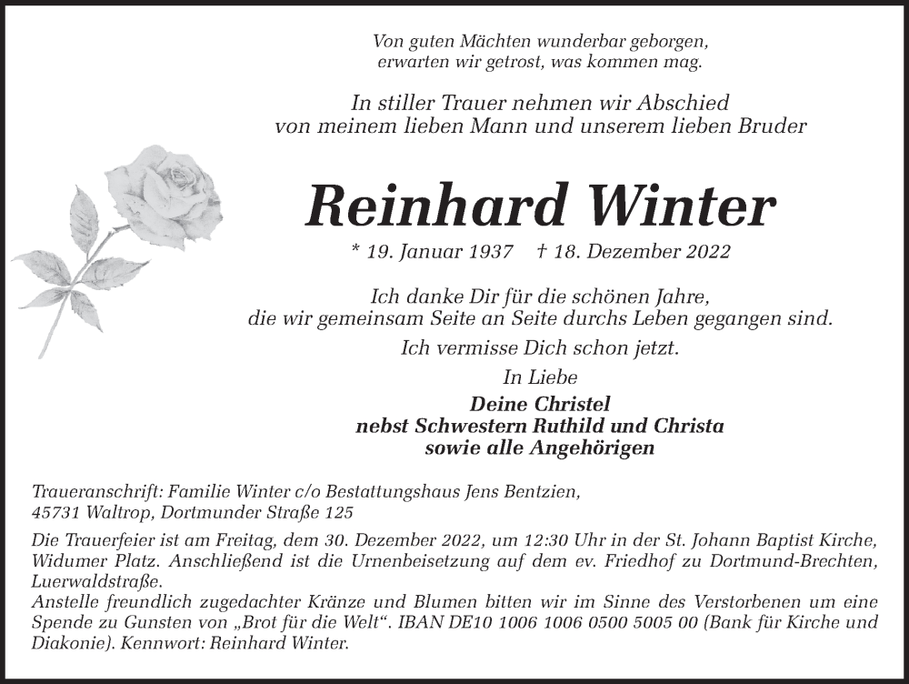 Traueranzeigen von Reinhard Winter | sich-erinnern.de