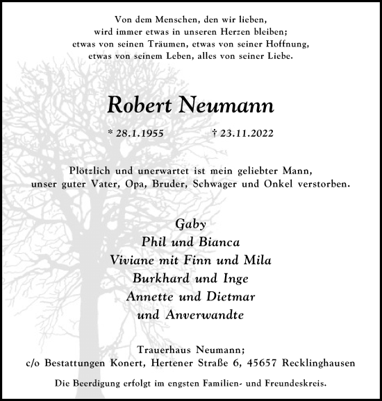 Traueranzeigen von Robert Neumann | sich-erinnern.de