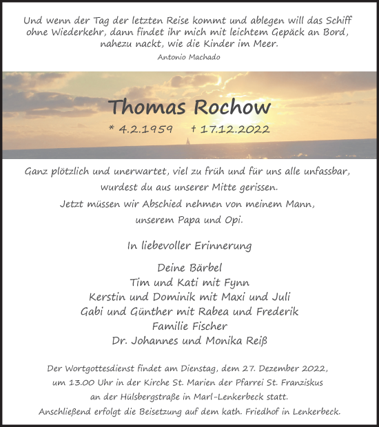 Traueranzeigen von Thomas Rochow | sich-erinnern.de