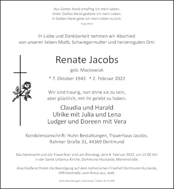 Traueranzeigen von Renate Jacobs | sich-erinnern.de
