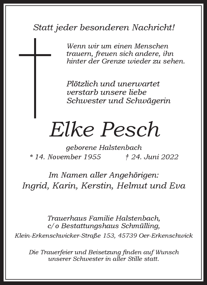 Traueranzeigen von Elke Pesch | sich-erinnern.de