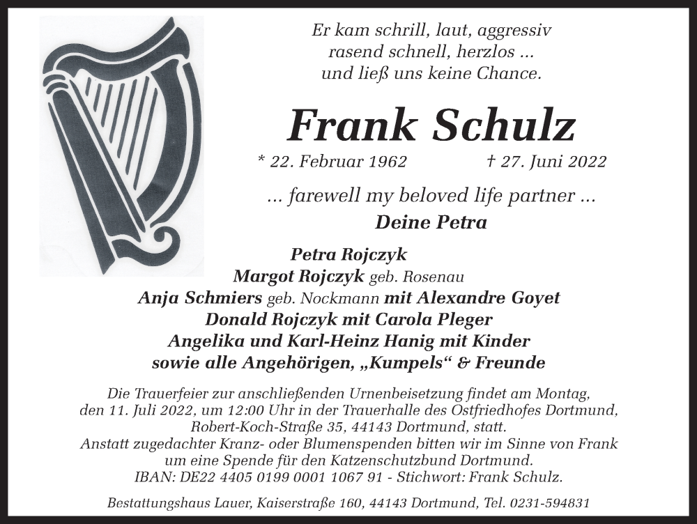 Traueranzeigen von Frank Schulz | sich-erinnern.de