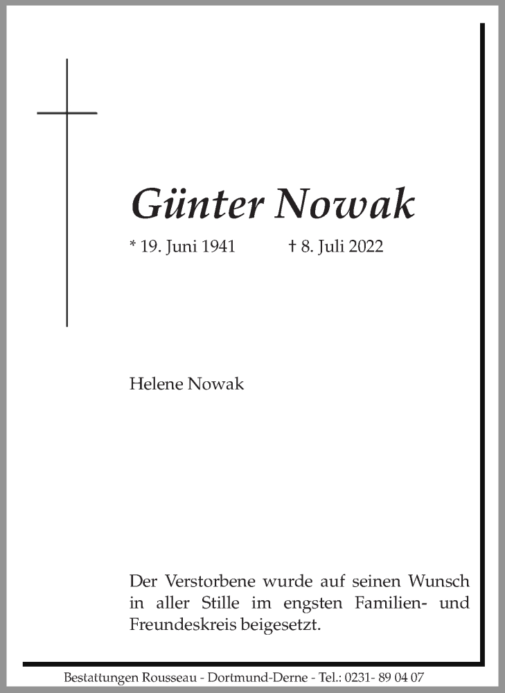 Traueranzeigen von Günter Nowak | sich-erinnern.de