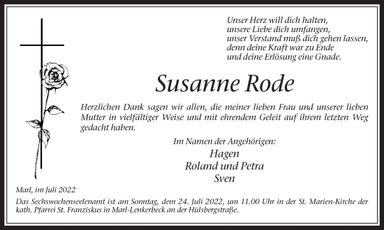 Traueranzeigen von Susanne Rode | sich-erinnern.de