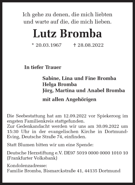 Traueranzeigen von Lutz Bromba | sich-erinnern.de