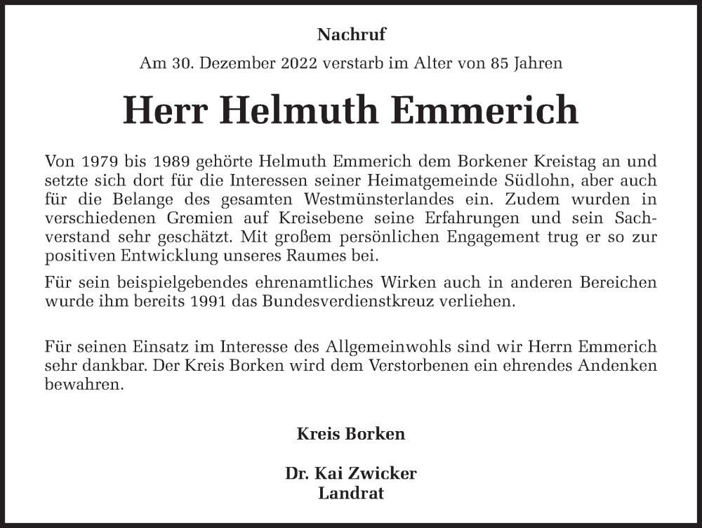 Traueranzeigen von Helmuth Emmerich | sich-erinnern.de
