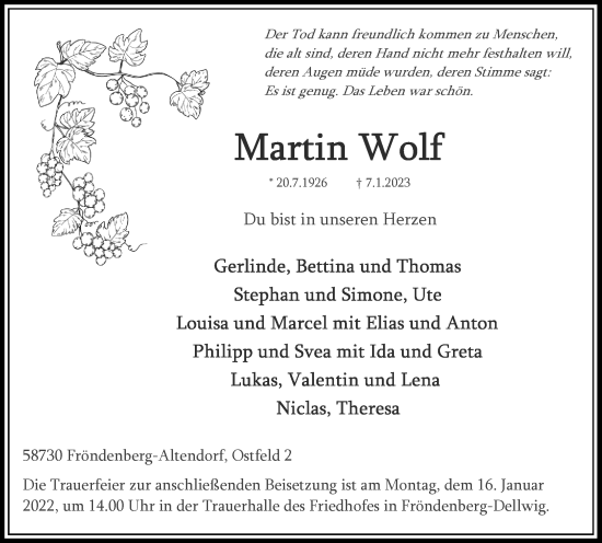 Traueranzeigen von Martin Wolf | sich-erinnern.de