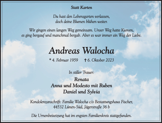 Traueranzeigen von Andreas Walocha | sich-erinnern.de