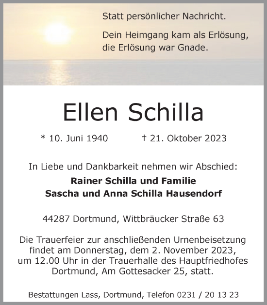 Traueranzeigen von Ellen Schilla | sich-erinnern.de
