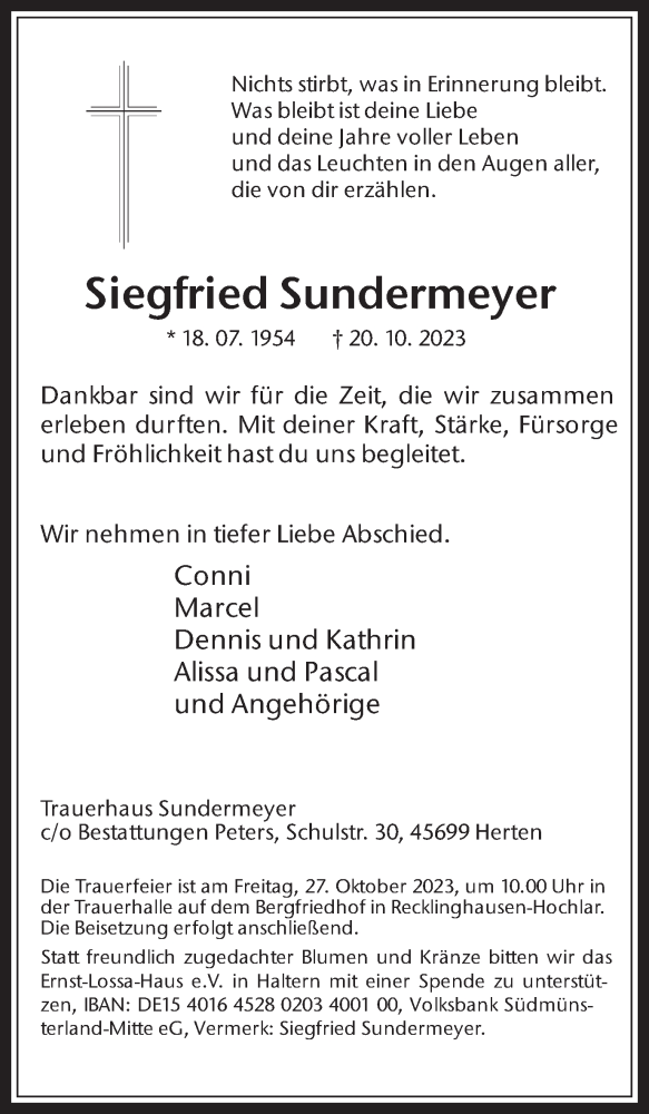 Traueranzeigen von Siegfried Sundermeyer | sich-erinnern.de