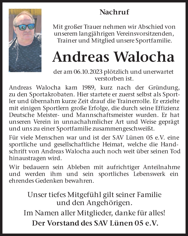 Traueranzeigen von Andreas Walocha | sich-erinnern.de