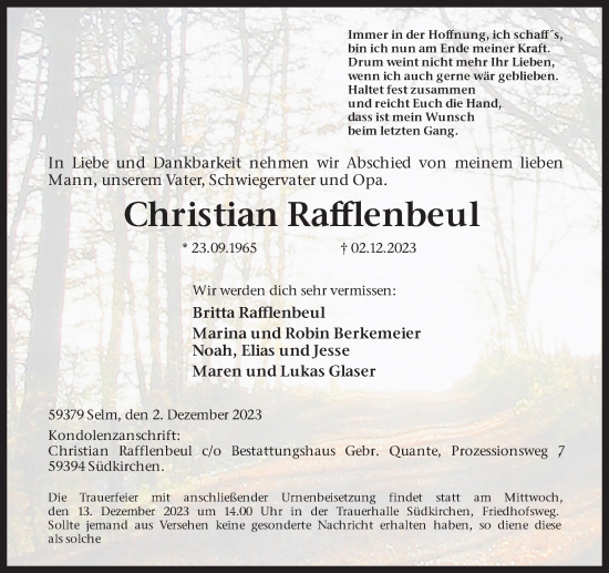 Traueranzeigen von Christian Rafflenbeul | sich-erinnern.de