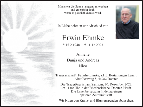 Traueranzeigen von Erwin Ehmke | sich-erinnern.de