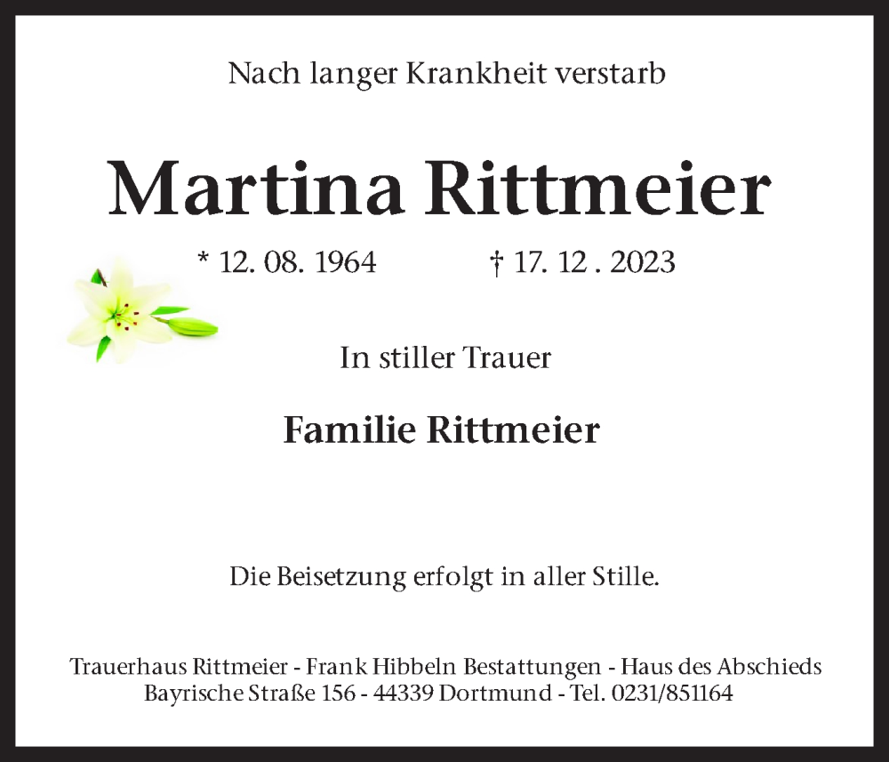 Traueranzeigen von Martina Rittmeier | sich-erinnern.de