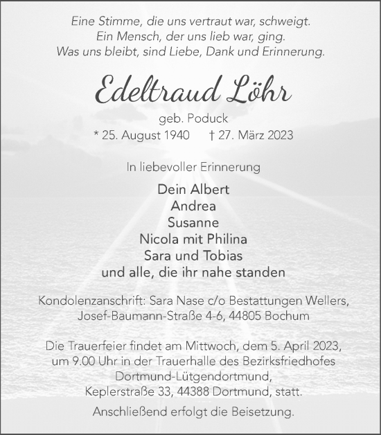 Traueranzeigen von Edeltraud Löhr | sich-erinnern.de
