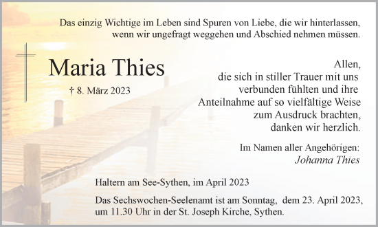 Traueranzeigen von Maria Thies | sich-erinnern.de