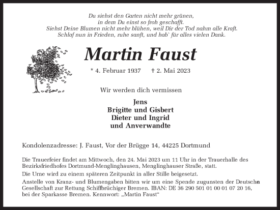 Traueranzeigen von Martin Faust | sich-erinnern.de