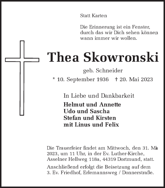 Traueranzeigen von Thea Skowronski | sich-erinnern.de Traueranzeigen von Thea Skowronski | sich-erinnern.de