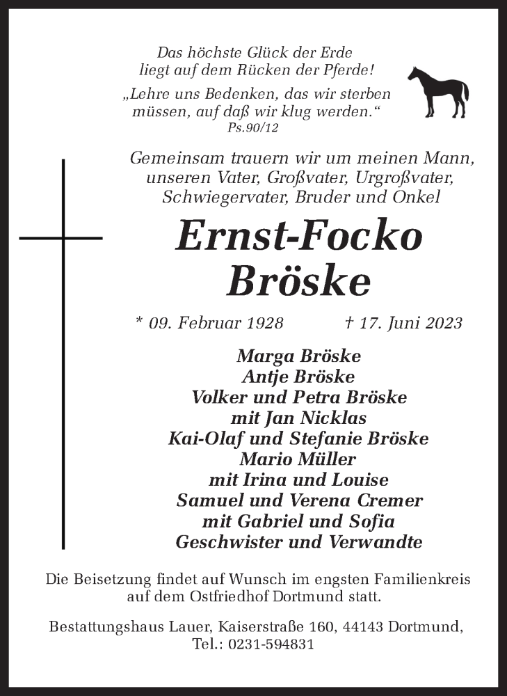 Traueranzeigen von Ernst-Focko Bröske | sich-erinnern.de