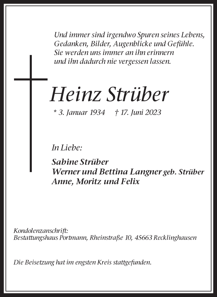 Traueranzeigen von Heinz Strüber | sich-erinnern.de