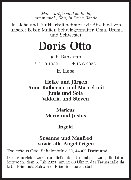 Traueranzeigen von Doris Otto | sich-erinnern.de
