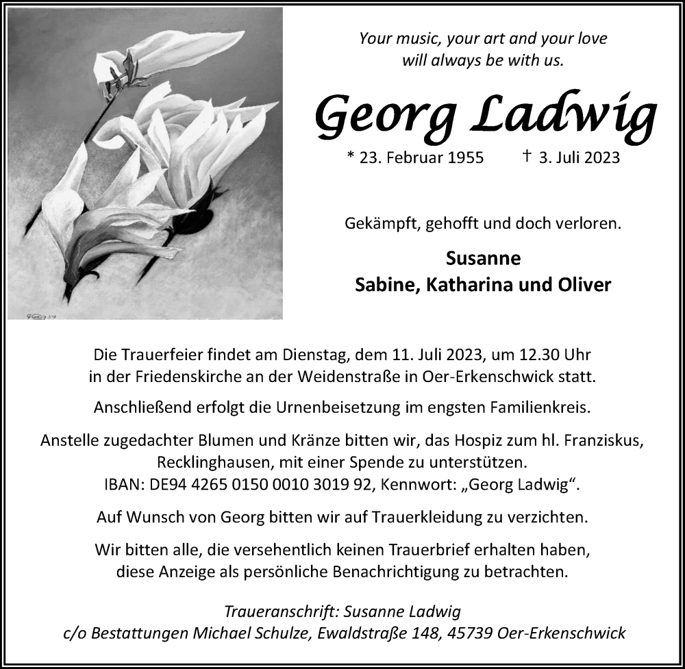 Traueranzeigen von Georg Ladwig | sich-erinnern.de