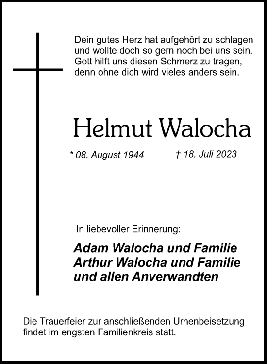 Traueranzeigen von Helmut Walocha | sich-erinnern.de