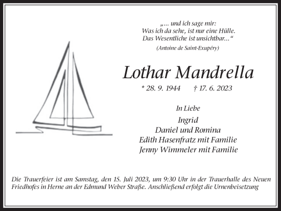 Traueranzeigen von Lothar Mandrella | sich-erinnern.de