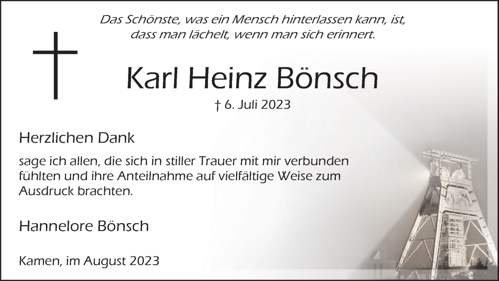 Traueranzeigen von Karl Heinz Bönsch | sich-erinnern.de