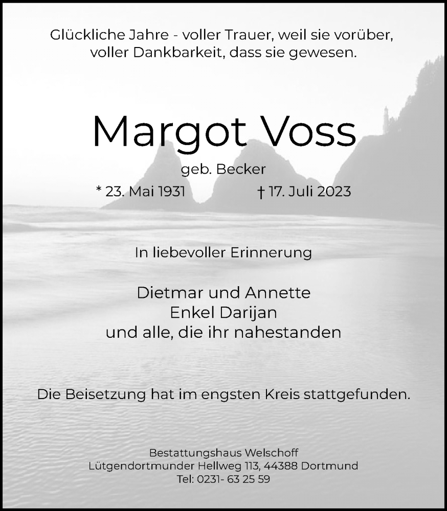 Traueranzeigen von Margot Voss | sich-erinnern.de