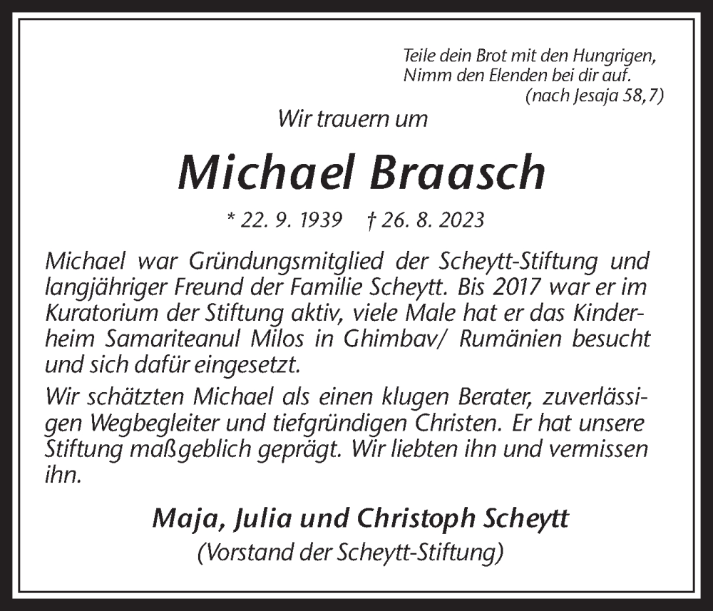 Traueranzeigen von Michael Braasch | sich-erinnern.de